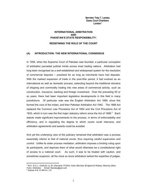 Barrister Toby T. Landau - Supreme Court of Pakistan