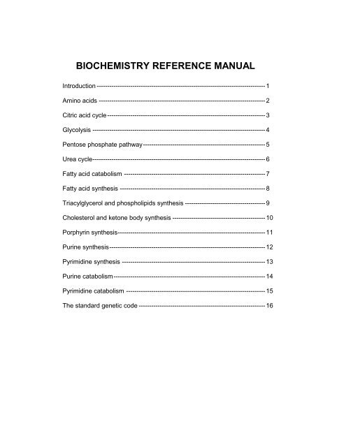 BIOCHEMISTRY REFERENCE MANUAL