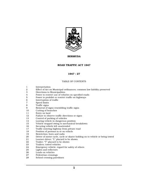 Road Traffic Act 1947 - Bermuda Laws Online