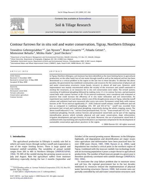 Contour furrows for in situ soil and water conservation, Tigray ...