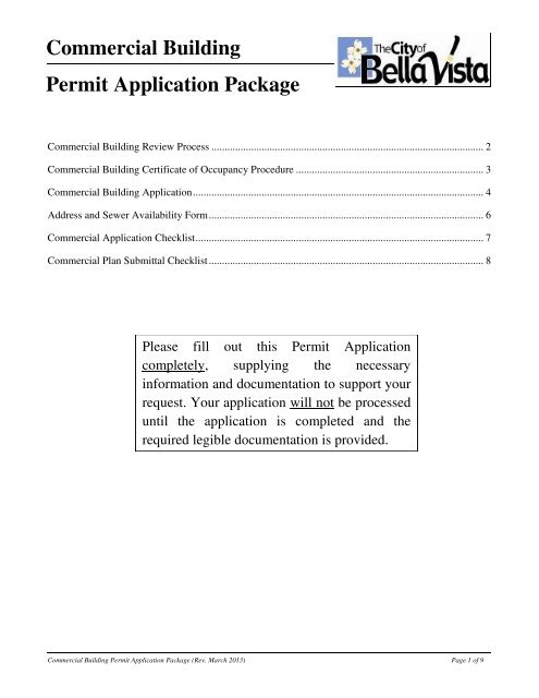 Commercial Building Permit Application Package - City of Bella Vista
