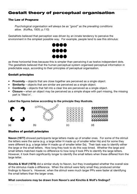 Gestalt theory of perceptual organisation
