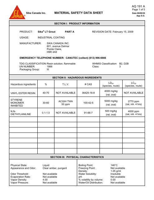 Sikadur LT Grout MSDS-February 2009.pdf - Northland Construction ...
