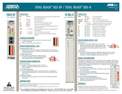 TOTAL REACH OCU DP / TOTAL REACH DDS-R - ADTRAN Support Community