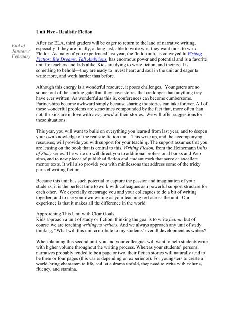 Unit Five - Realistic Fiction - The Reading & Writing Project