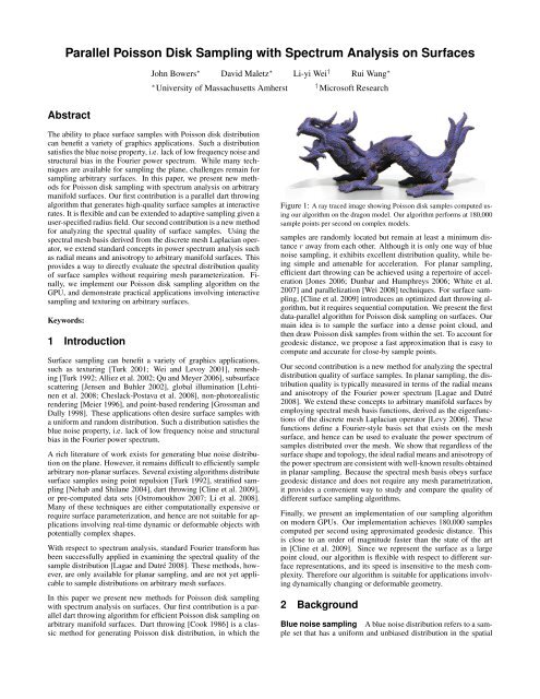 Parallel Poisson Disk Sampling with Spectrum Analysis on Surfaces