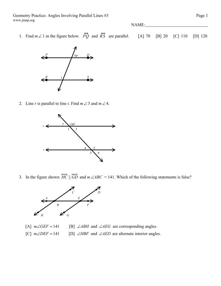 Angles in parallel lines worksheet