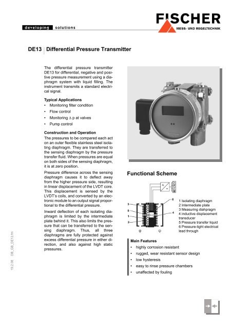 Functional Scheme DE13 Differential Pressure Transmitter - Fischer