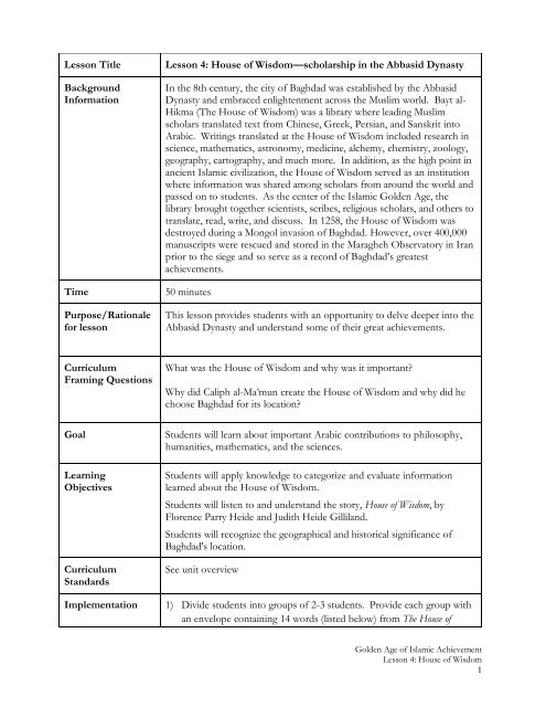 Download this lesson plan with activities - Middle East Studies Center