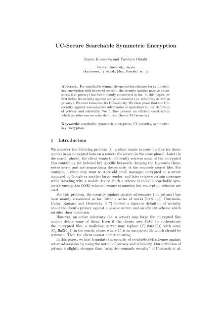 Uc Secure Searchable Symmetric Encryption