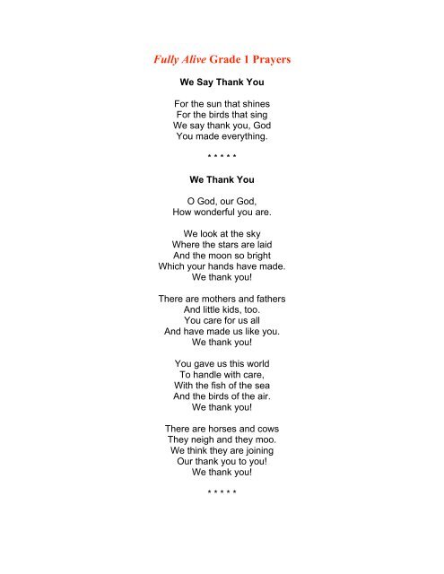 Fully Alive Grade 1 Prayers