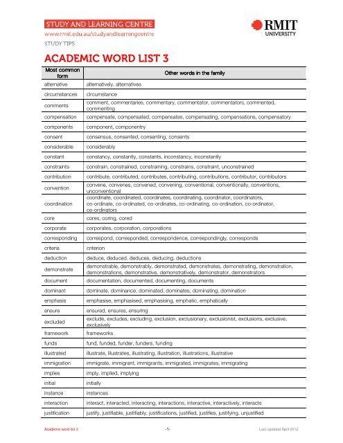 ACADEMIC WORD LIST 3 - RMIT University