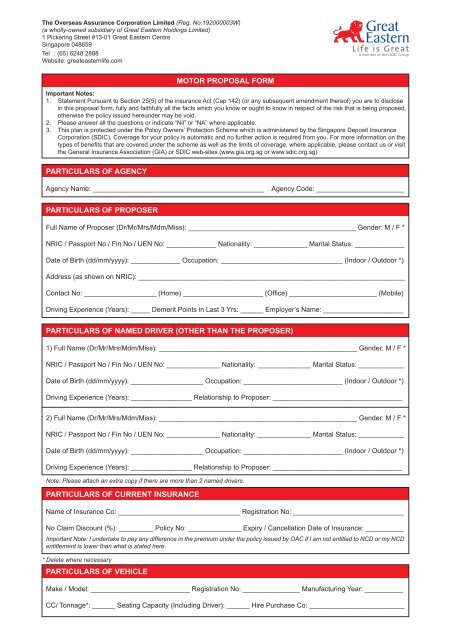 Proposal Form - Great Eastern Life