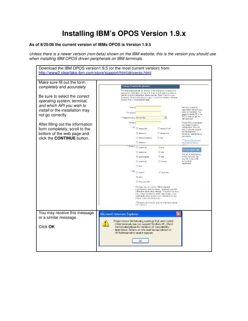 Installing IBM's OPOS Version 1.9.x