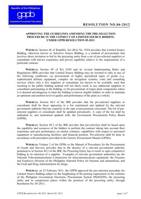 GPPB Resolution No. 06-2012