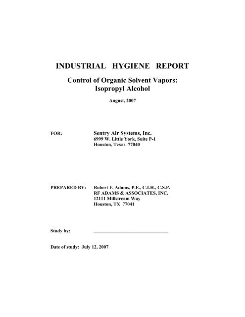 Isopropyl Alcohol, Industrial Hygiene Report - Sentry Air Systems