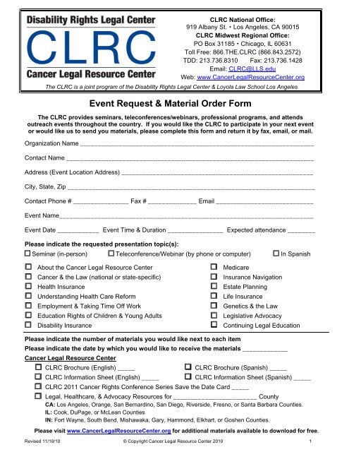 Event Request & Material Order Form - Disability Rights Legal Center