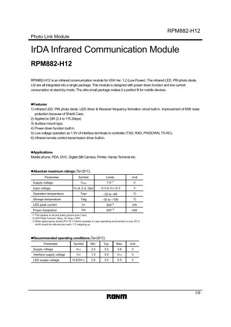 RPM882-H12 : IrDA Infrared Communication Modules
