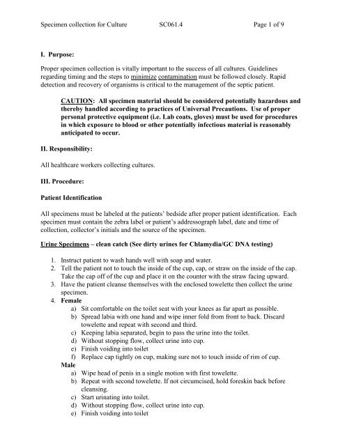 Specimen Collection For Cultures - UC Health Laboratory