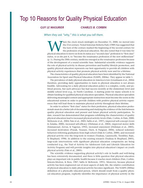 Top 10 Reasons For Quality Physical Education - AAHPERD