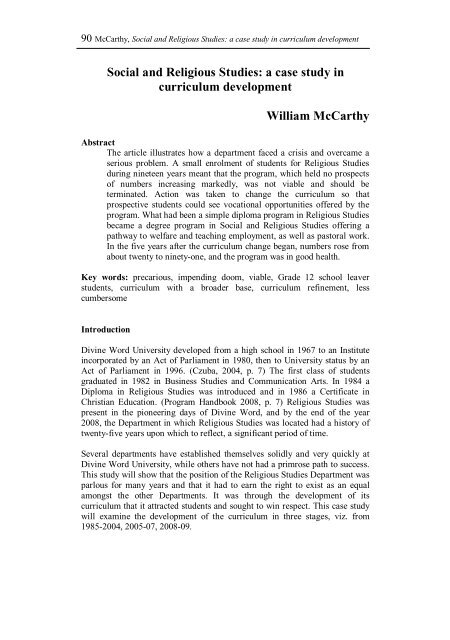 Social and Religious Studies: a case study in curriculum ... - Informit