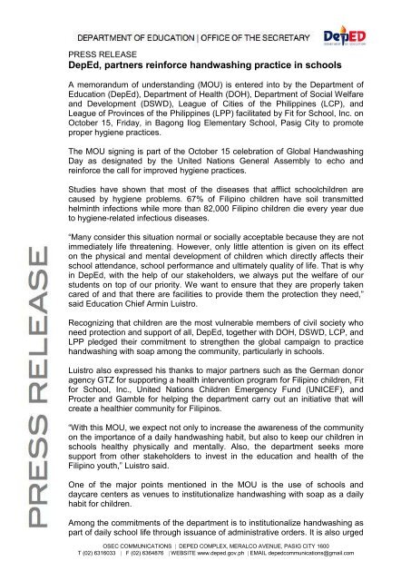 DepEd, partners reinforce handwashing practice in schools