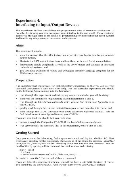 Experiment 4 - Interfacing to Input/Output Devices Experiment 4 - Interfacing to Input/Output Devices