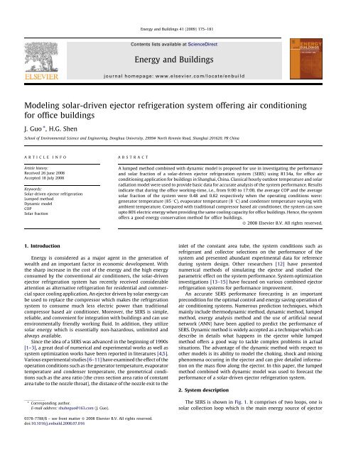 Modeling solar-driven ejector refrigeration system offering air ...