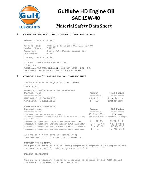 MSDS - Gulf Lubricants