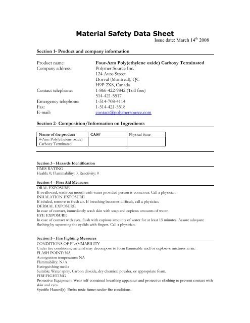 Material Safety Data Sheet - Polymer Source