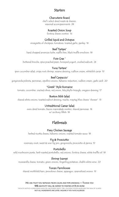 Olives Bellagio Menu