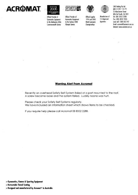 Safety Belt Systems Checklist - Acromat - Gymnastics Australia