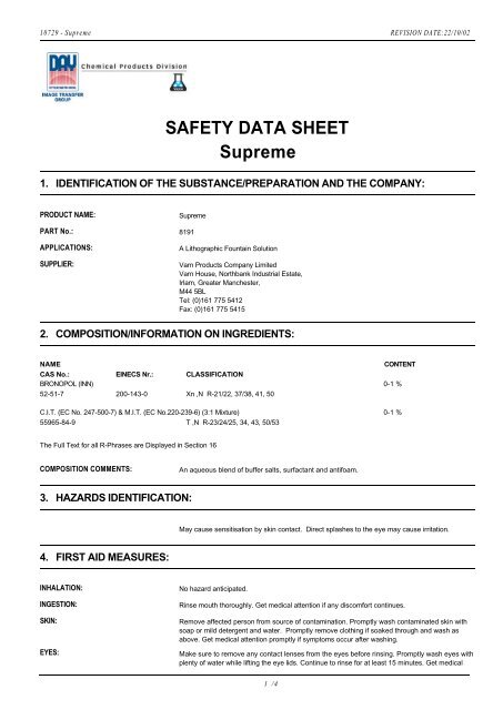 SAFETY DATA SHEET Supreme - Mayday Graphic