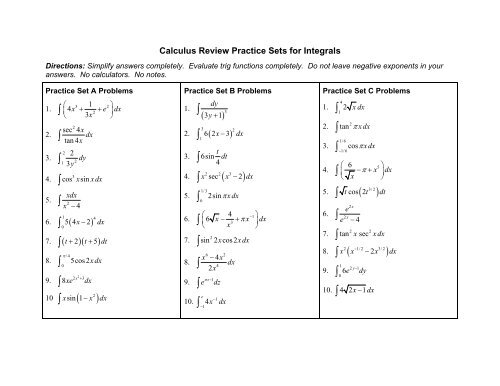 Calculus II Sample Gateway Exams â Summer 2001