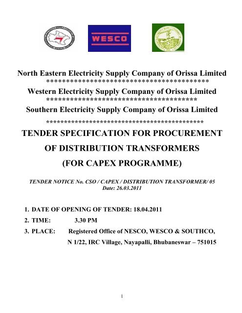 tender specification for procurement of distribution ... - WESCO