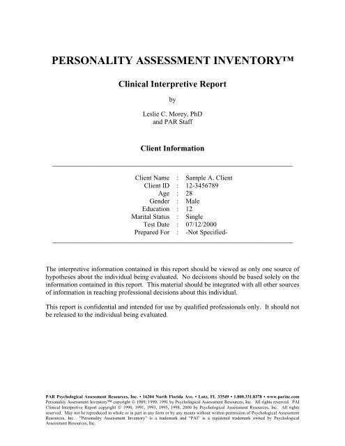 PAI Clinical Interpretive Report - Hogrefe