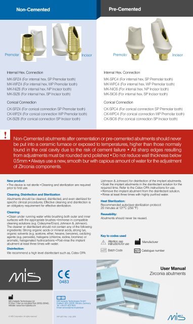 Non-Cemented abutments after cementation or pre ... - Mis Implants