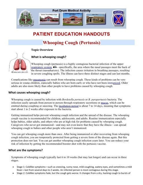 PATIENT EDUCATION HANDOUTS Whooping Cough (Pertussis)