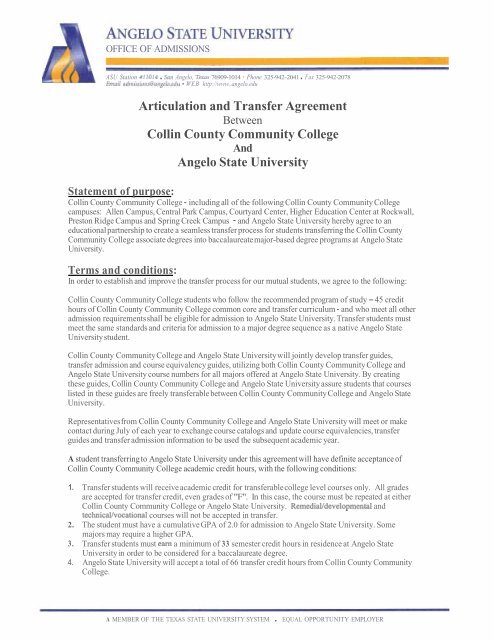 Angelo State University - Collin College Transfer Programs