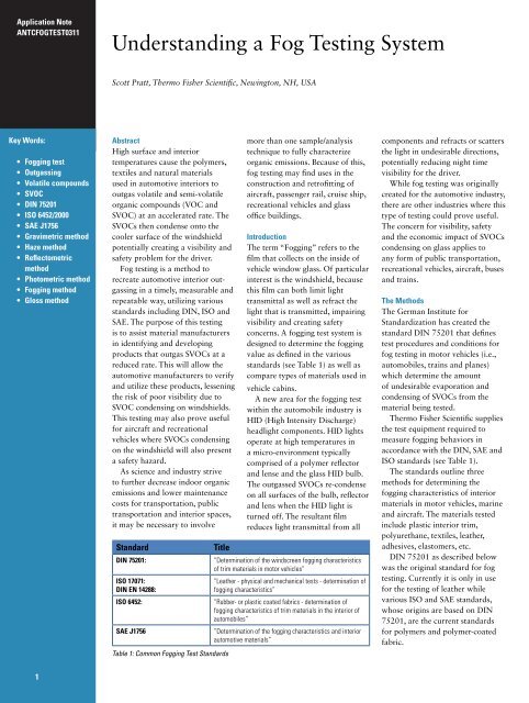 Understanding a Fog Testing System - Thermo Scientific