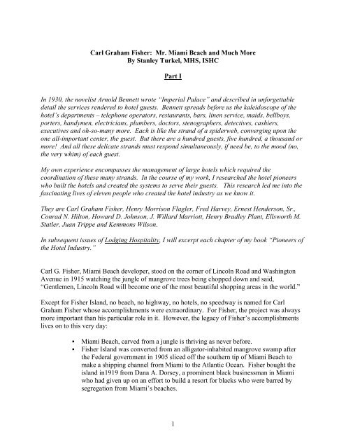 Carl Graham Fisher Part I - The International Society of Hospitality ...