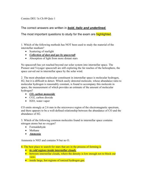 The correct answers are written in bold, italic and underlined. The ...