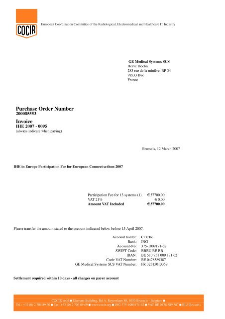 Purchase Order Number Invoice - IHE in Europe