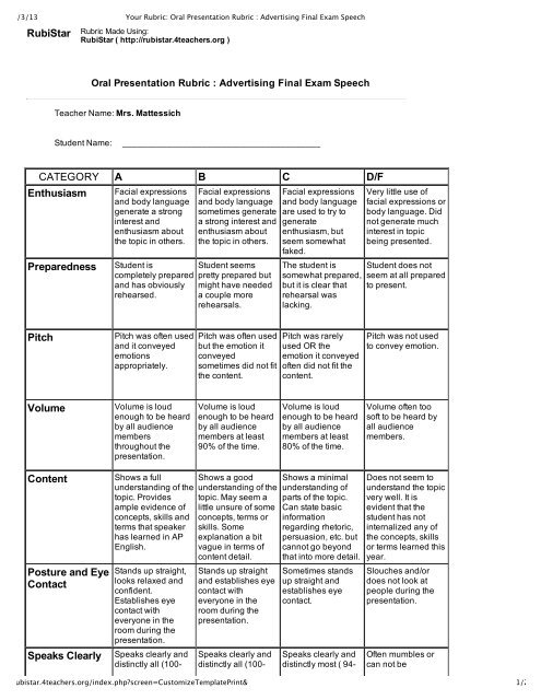 Oral Presentation Rubric Printable Oral Presentation Rubric Printable