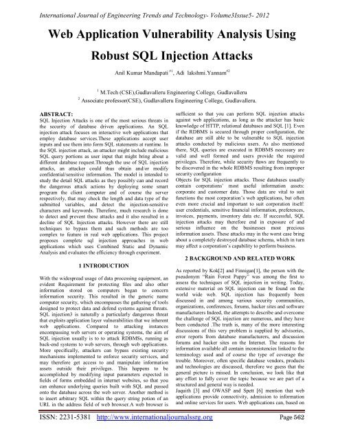 Web Application Vulnerability Analysis Using Robust Sql Injection 6705
