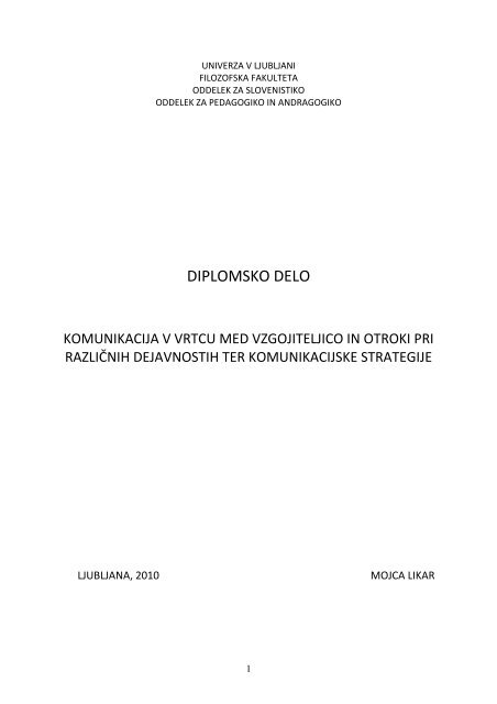 Diplomsko Delo Oddelek Za Pedagogiko In Andragogiko