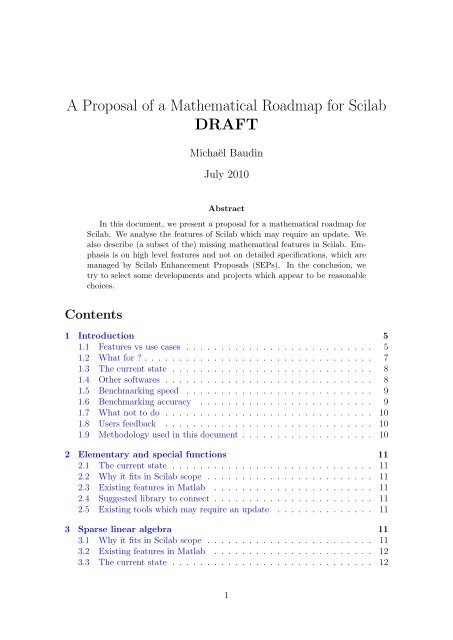 A Proposal of a Mathematical Roadmap for Scilab DRAFT - Projects