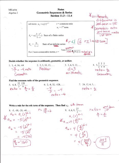 Algebra 2 Geometric Sequences & Series Section 11.3 â 11.4