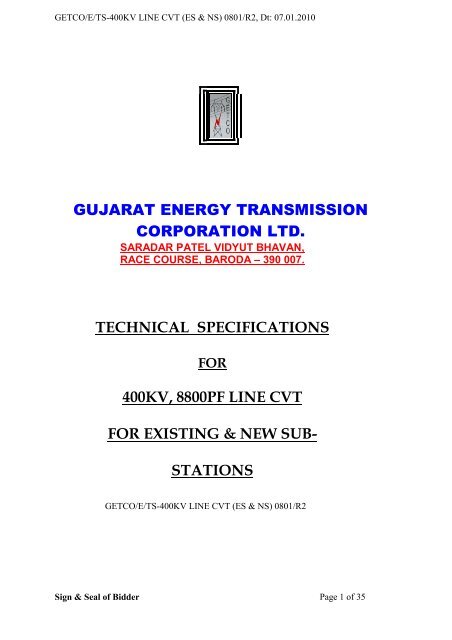 gujarat energy transmission corporation ltd. technical specifications ...