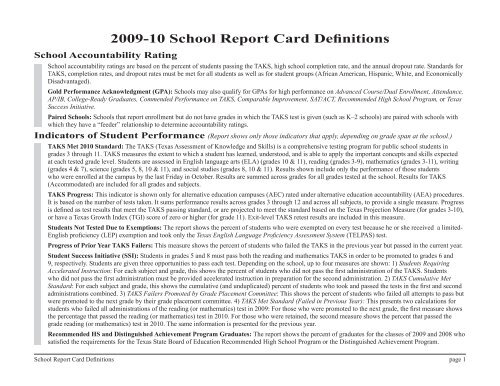 School Report Card Definitions - TEA - Home School Information